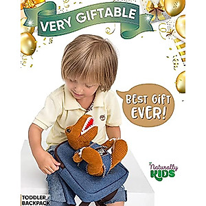 Naturally KIDS Mini Dinosaur Backpack - Dinosaur Toys for Kids Age 2 - Very Small Toddler Backpack for Boys Girls w Stuffed Animals - Little Backpack w Brown Corduroy T Rex