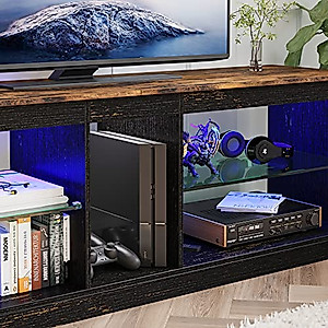 Bestier RGB TV Stand for 65+ Gaming Entertainment Center Gaming LED TV Media Console Table with 2 Glass Shelf PS Gaming TV Cabinet for Living Room, Golden Black