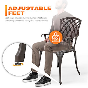 NUU GARDEN 5 Piece Outdoor Patio Dining Set, All-Weather Round Cast Aluminum Dining Table with 1.97" Umbrella Hole and Outdoor Patio Dining Chairs for Patio, Garden, Backyard, Balcony, Bronze