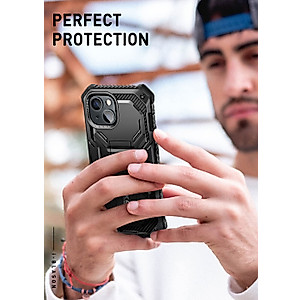 i-Blason Armorbox Designed for iPhone 14 Plus Case 6.7'', Full-Body Rugged Kickstand Holster Protective Bumper Case with Built-in Screen Protector (Black)
