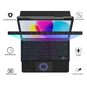 for iPad 10th Generation 2022 10.9 inch Case with Keyboard: 7-Color Backlit Trackpad Wireless Keyboard for 10.9" iPad 10th Gen 2022 - Detachable Folio Smart Touch Keyboard Cover with Pencil Holder