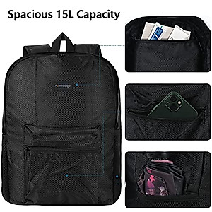 MORECOO Fold-Up Travel Backpack | Derby Black | Everyday Lightweight, Packable Travel Hiking Nylon Daypack | Carry On Luggage Bag with Trolley Sleeve