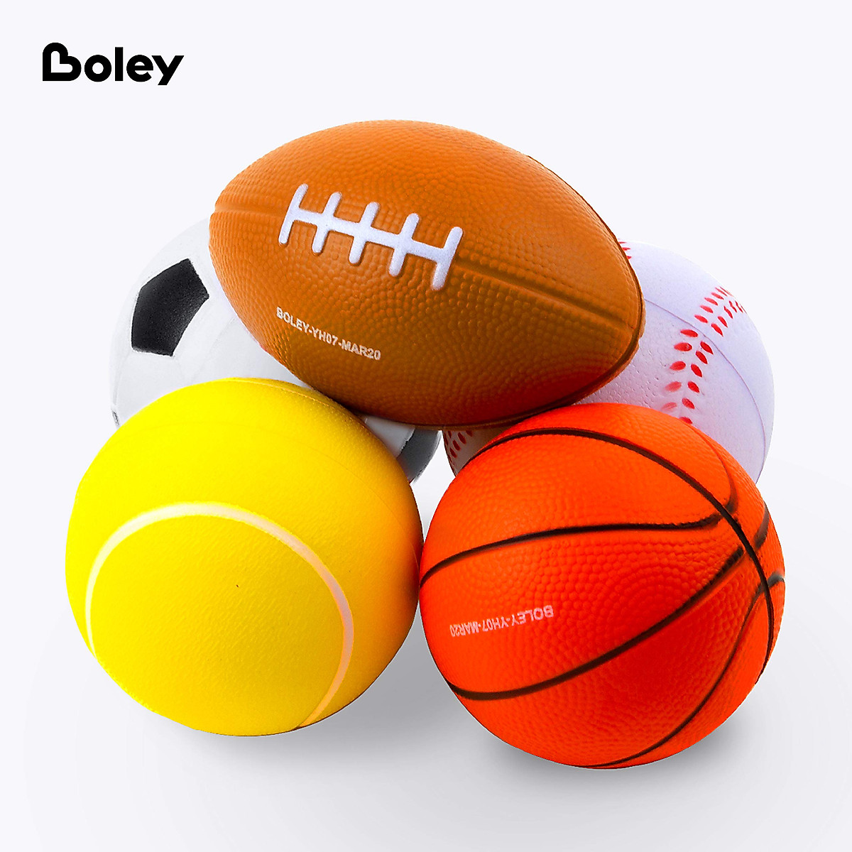 Boley Sports Ball Set - 5 Pack Mini Soccer Ball, Football, Basketball, Baseball, and Tennis Ball - Soft, Safe, Durable, and Kid-Friendly Playground Balls for Indoor and Outdoor Play - Ages 3 and Up