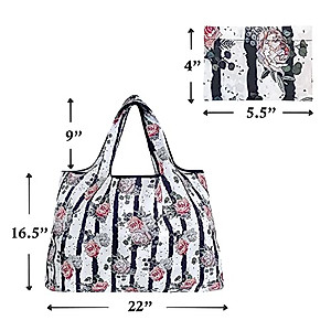 allydrew Large Foldable Tote Nylon Reusable Grocery Bags, 3 Pack, Vintage Flowers