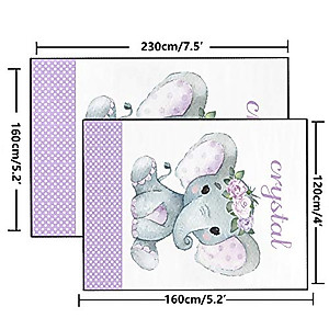 Cute Purple Elephant Area Rug Custom Personalized Carpet for Living Room Yoga Bedroom Playing Room Camping 4'x5.2'