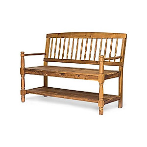 Christopher Knight Home Cody Outdoor Acacia Wood Bench with Shelf, Teak Finish