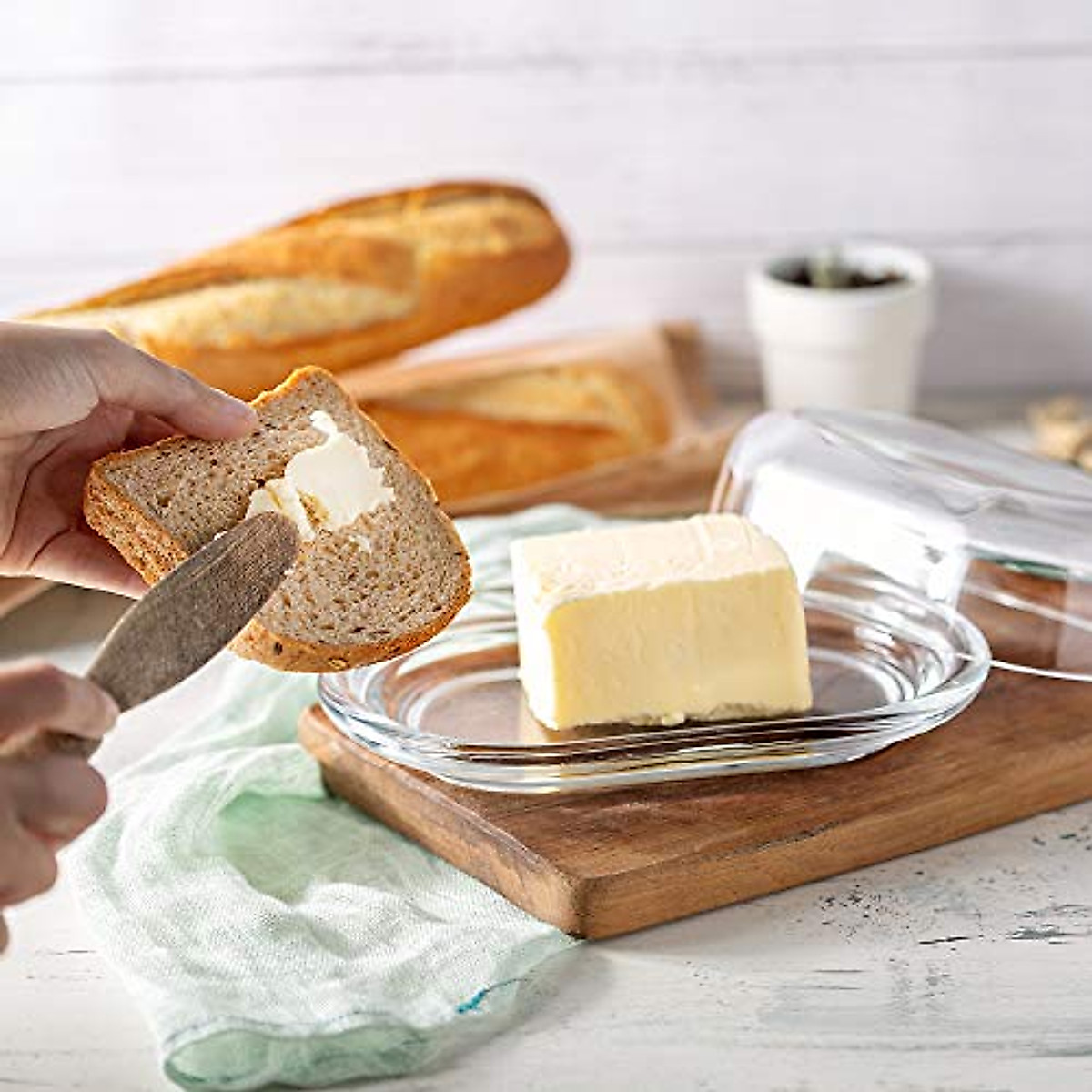 Large Glass Butter Dish with Lid, 2-Piece Classic Vintage Design Large Butter Saver, Covers and Holds a Standard Stick of Butter Dimensions, Dishwasher Safe