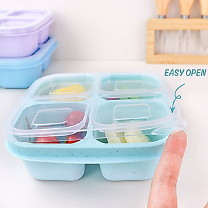 Finorder 6 Pack Snack Containers Kid, Wheat Straw Fiber 4 Compartment Reusable Bento Lunch Box, Meal Prep Lunch Containers for Kids Adults, Food Containers for School, Office and Travel