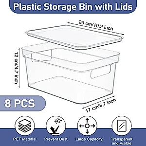 8 Pcs Clear Plastic Storage Bins with Lids Fridge Organizers Kitchen Stackable Clear Containers for Organizing Pantry Storage Bins for Refrigerator Bedroom Bathroom Office