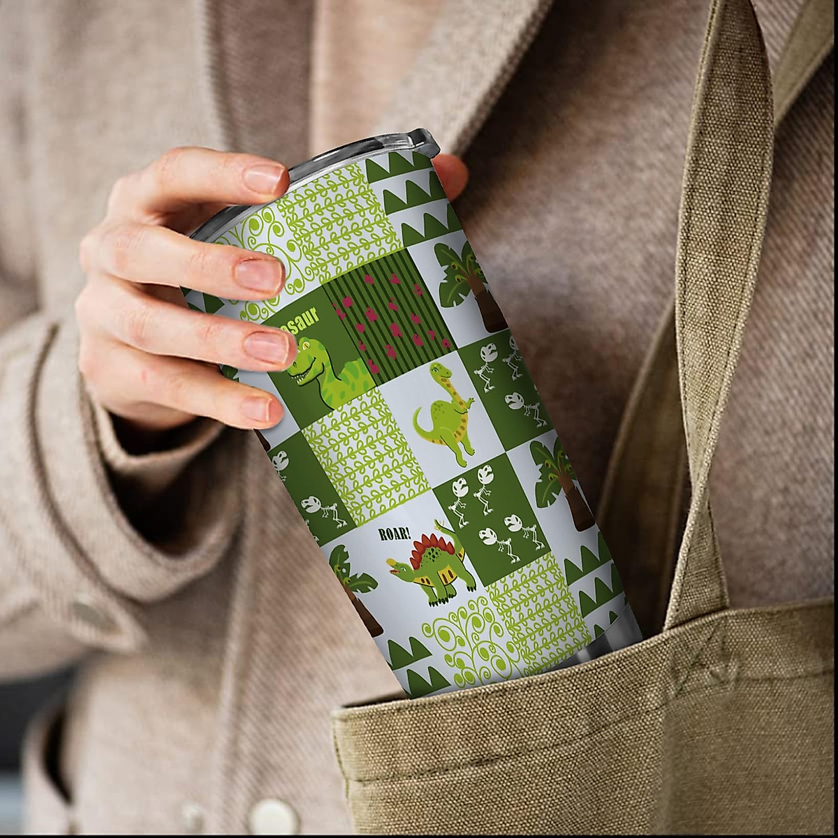 Tumbler Cartoon Dinosaur Tree Stainless Steel Coffee Travel Mug With Flip Lid Leak Proof Travel Tumbler Hot And Cold Drinks Thermal Cup Tea Wine Cups For Office Cartoon Dinosaur Tree 20oz