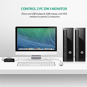 UGREEN USB KVM Switch Box 2 Port VGA Video Sharing Adapter 2 in 1 Out Manual Switcher with USB Cables for Computer PC Laptop Desktop Monitor Printer Keyboard Mouse Control