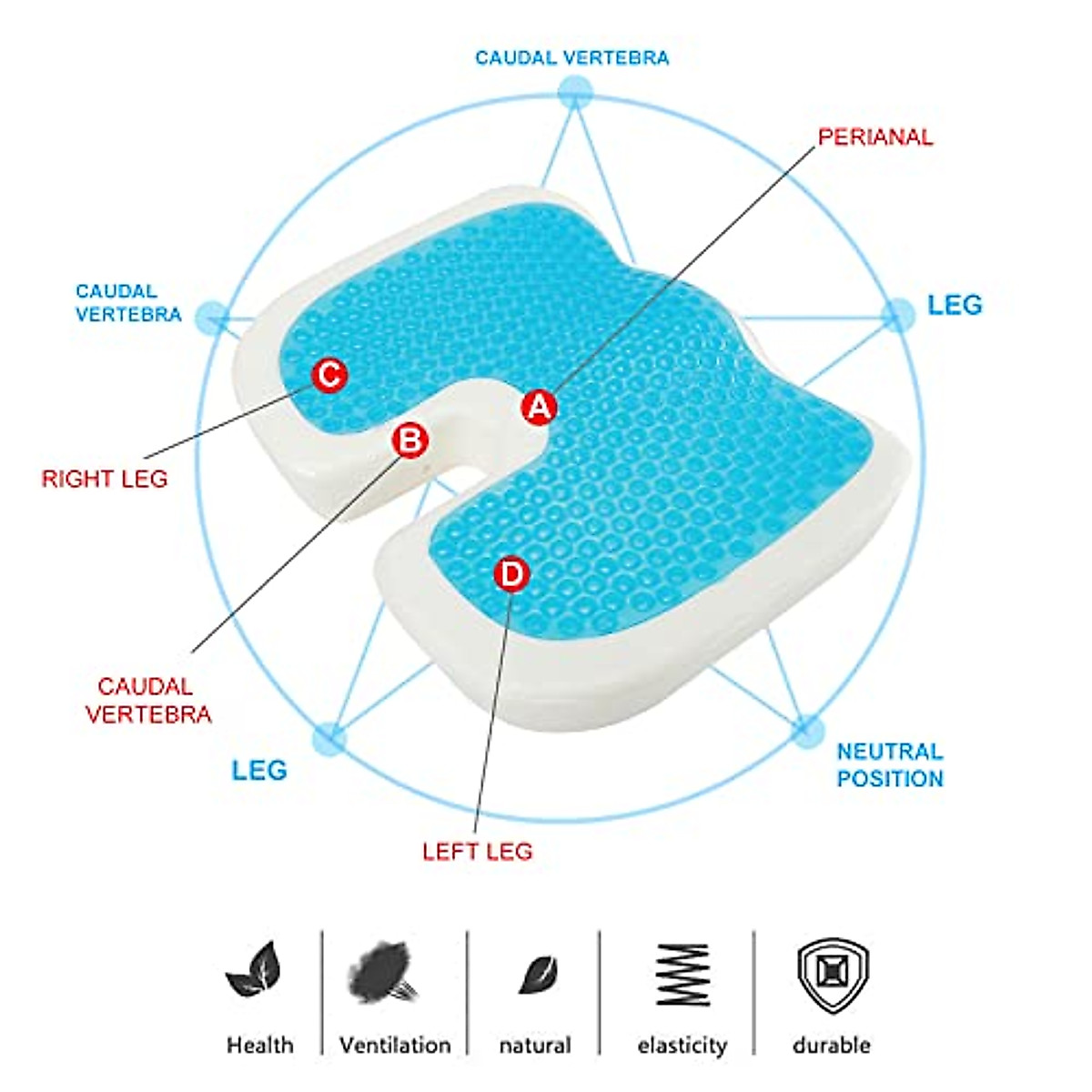 Gooeap Seat Cushion Car Office Chair Cooling Gel Seat Cushion- Memory Foam Gel-Enhanced, Ergonomically & Large Designed Pillow for Sciatica, Tailbone, Coccyx Back Pain,for Office Chair, Wheelchair,Car