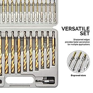 TOOLUXE 10055L Hex Shank Drill Bit Set, 30 Pc, Titanium Coated Metal Drill Bits, Quick Change Design, Small Drill Bits from 1/16" - 1/2" Large Drill Bits, High Speed Steel Impact Driver Drillbits