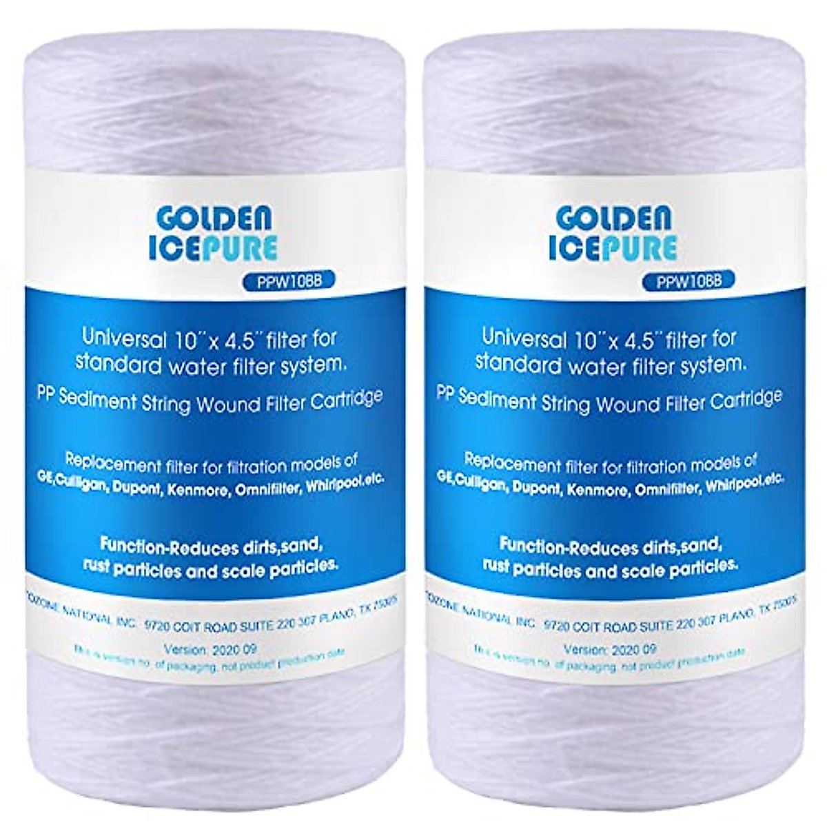 GOLDEN ICEPURE 5 Micron 10”4.5'' Whole House Sediment String Wound Water Filter Replacement filter for 84637, WPX5BB97P, PC10, 355214-45, 355215-45, WP10BB97P, WP5BB97P, 2PACK