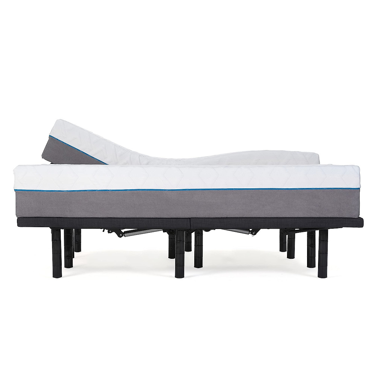 Blissful Nights e3 Split King Adjustable Bed Frame with Wireless Remotes, Head Up Foot Up and 12" Cool Gel Infused Premium Plush 6 Layer Memory Foam Mattress
