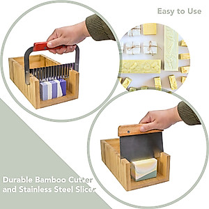 Soap Mold Making Kit with Wooden Cutter Soap Molds Silicone 46oz Purple | Melt and Pour or Cold Process, 50pc Soap Packaging Paper Bags and Slicer | Gift for Wife Women Housewife Soaper