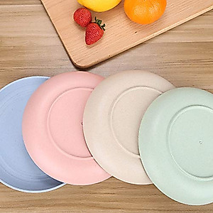 LuckyZone 8.8 Inches Unbreakable Wheat Straw Plates - Reusable Plate Set - Dishwasher & Microwave Safe - Perfect for Dinner Dishes - Healthy, BPA Free & Eco-Friendly (8.8 Inches)
