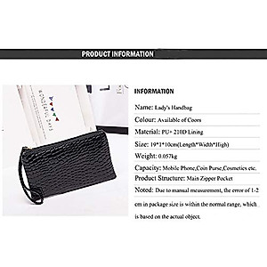 YZ Crocodile PU Leather Clutch Coin Purse Bag with Wrist Strap for Woman (Creamy White)