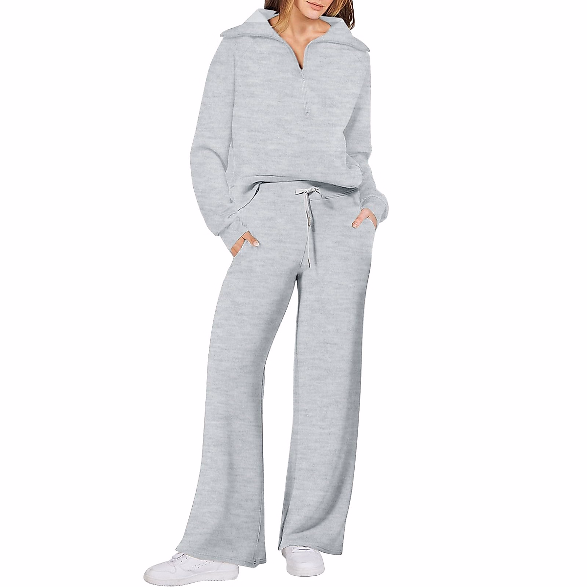 Aitaliwer Sweatsuits For Women Set 2 Piece, Sweat Shirt And Pants Sports Suit Tracksuit 2022 Fall Fashion Casual Tacksuit Matching Sets 01-Grey,XX-Large