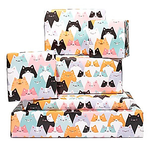 CENTRAL 23 Cats Wrapping Paper - 6 Sheets of Birthday Gift Wrap for Her - Kitten Kities - Fun Gift Wrap for Cat Owner - For Fur Mom - Pastel Colors - Recyclable