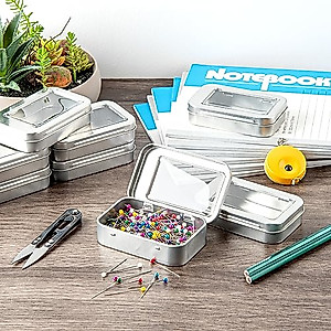 Restaurantware RW Base 4.5 Ounce Rectangular Tin Containers 10 Durable Tin Boxes With Lids - Clear Window Lids Rounded Edges Silver Tin Storage Containers Customizable Fits Mints Or Pills