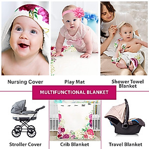 Baby Monthly Milestone Blanket Girl - Extra Soft, Large (60"X40") Thick Fleece - Baby Growth Chart Blanket - Baby Age Blanket for Photos - Baby Month Blanket Girls -Includes Headband and Floral Wreath