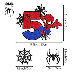 7 Pcs Cake Toppers, Cartoon Heroes Spider Pattern Birthday Cake Toppers, Personalised 3rd Birthday Cake Topper, Double Sided Glitter Cupcake Topper Birthday Party Decorations for Boys Children Kids