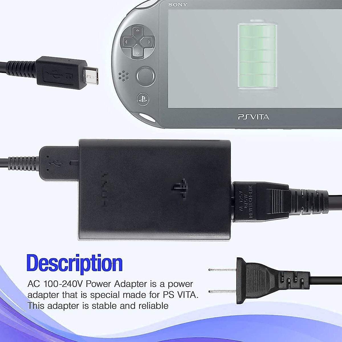 CHENLAN Power Charger Adapter Three Piece Set for Sony Playstation PS Vita 2000 PCH-2001 PCH-100 Vita Slim Charger AC Adapter with Cable