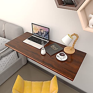 Tangkula 40" x 14" Wall-Mounted Table Desk, Floating Desk Wall Desk, Rubber Wood Wall Table w/Sturdy Steel Bracket, Spacious Tabletop, Multifunctional Table for Home, Kitchen, Office (Brown)