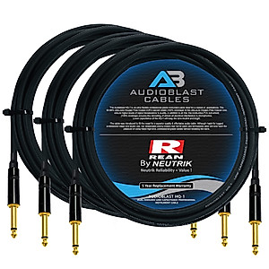 Audioblast - 3 Units - 12 Foot - HQ-1 - Ultra Flexible - Dual Shielded (100%) - Guitar Instrument Effects Pedal Patch Cable w/Neutrik-Rean NYS224BG Gold ¼ inch (6.35mm) TS Plugs & Triple Boots