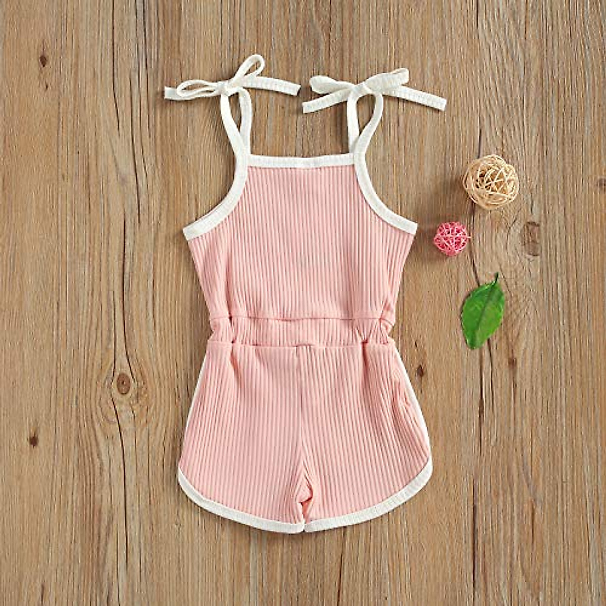 DuAnyozu Toddler Baby Girl Sleeveless Halter Jumpsuit Ribbed Romper Shorts Playsuit Rainbow Outfit Cute Summer Clothes (2-3T, A Pink)