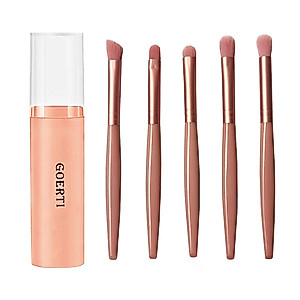 Eye Makeup Brushes Set with Travel Case 5Pcs Essential Eyeshadow Brush Blending and Shading Smudge (Pink)
