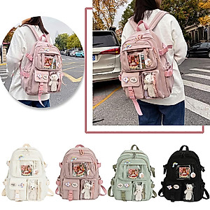 Kawaii Backpack, with Kawaii Pin and Cute Accessories Backpack Cute Aesthetic Backpack for School Capacity Rucksack(02-Black)