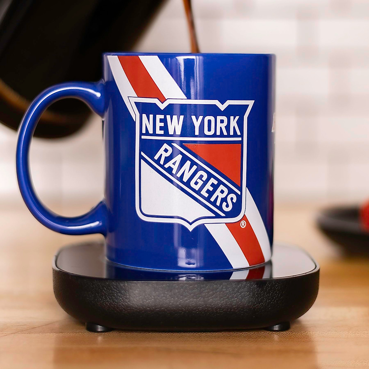 Uncanny New York Rangers Logo Mug Warmer with Mug Keeps Your Favorite Beverage Warm - Auto Shut On/Off