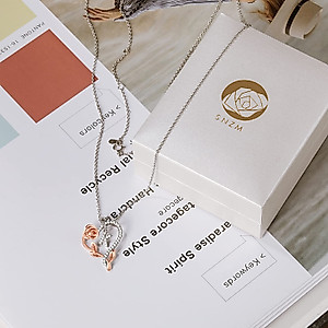 SNZM Initial Necklaces for Women-925 Sterling Silver Rose Heart Letter Pendant Necklace with 5A Cubic Zirconia Dainty Jewelry Birthday Christmas Gifts for Daughter Wife Mum