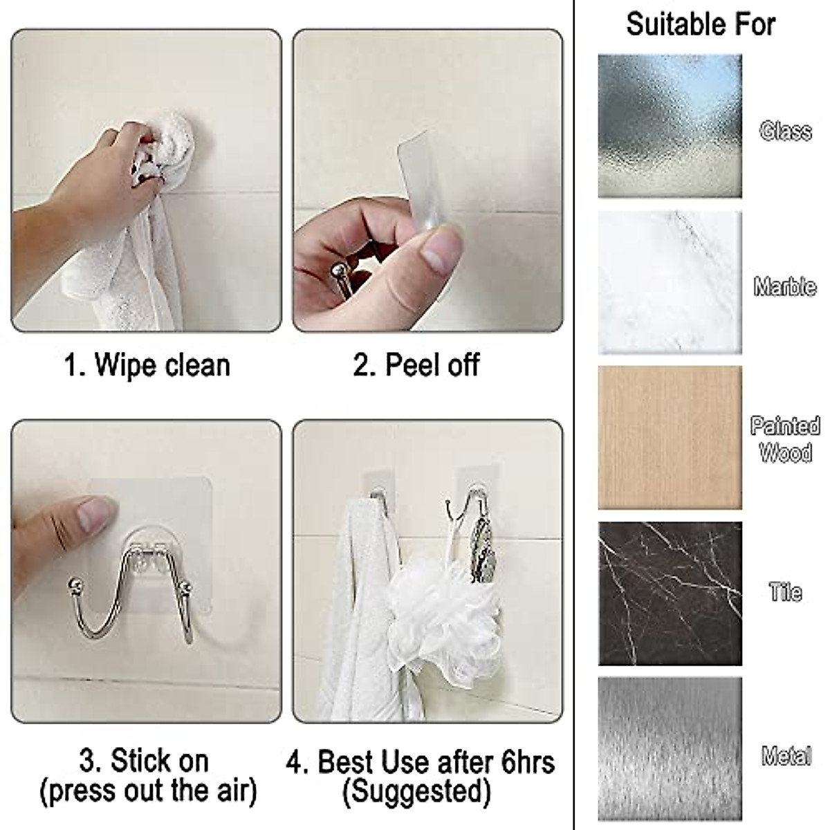 CenterZ 15 Pack Large Double Adhesive Wall Hooks, Damage-Free Waterproof 33 Ib Max Heavy Duty Hanging Clear Seamless Sticky Utility Hooks, Towel Coats Hats Clothes Nail Free Hangers (Twin Round Head)