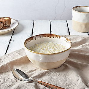 Bosmarlin Ceramic Soup Bowl Set of 4, 28 Oz, Cereal Bowl for Oatmeal, Dishwasher and Microwave Safe (Beige, 6 inches)