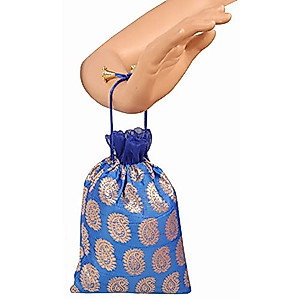 Touchstone Gorgeous Gift Wrapping bags reusable environment friendly Large Drawstring Paisley Brocade for birthdays, wedding, return present packing set. pack of 9. 12x9 inches