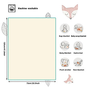 Baby Blanket with Fox Pattern, Double Layered with Dotted Backing, Suitable for Boys, Girls, and Unisex, Perfect for Baby Cribs and Receiving as Newborn Bed Throws., 30x47 Inch, Forest Fox