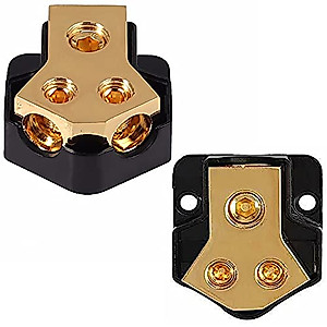 2 Way Power Distribution Block, LAWUZA Connecting Block 0/2/4 Gauge in 4/8/10 Gauge Out Amp Ground Distributor for Auto Car Audio Splitter Amplifier