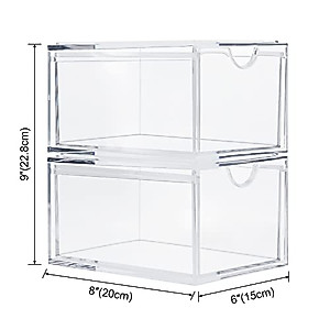 ECOSEAO Stackable Clear Drawers Units 2 Pack 4-1/2" Medium Storage Square Vanity Container Easy Drawers for Countertop Bathroom Bedroom Dresser