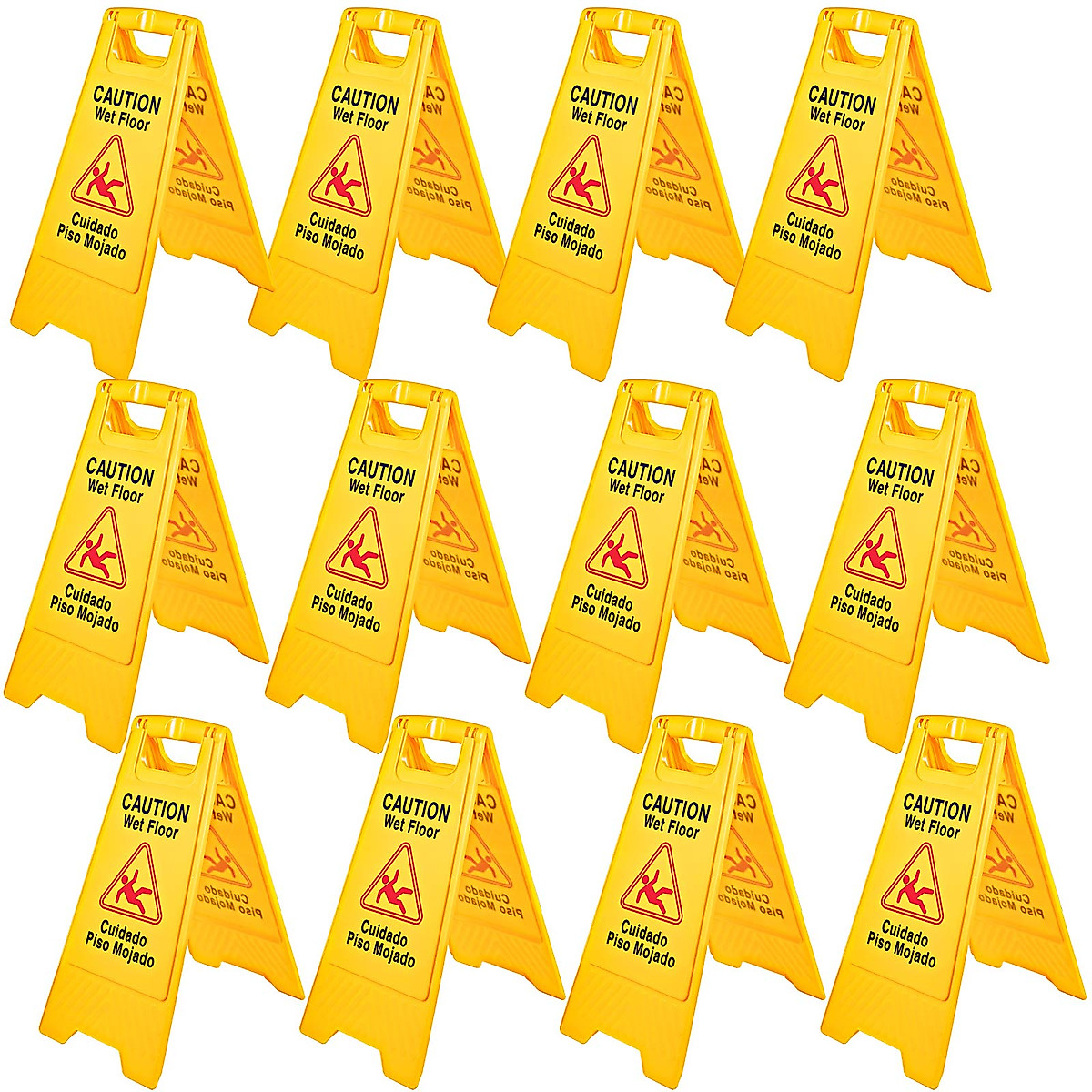 BestEquip 12 Pack Caution Wet Floor Sign 25-Inch Yellow Wet Floor Sign Double Sided Wet Floor Cones Fold-Out Bilingual Plastic Board for Indoors and Outdoors