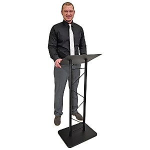Kingdom KML7B Large Portable Lectern, Stand Up Church Pulpit, Slanted Lectern, Conference Podium for Speakers, Speeches and Other Occasions- Truss Lectern, Black Powder Coat Finish, Metal