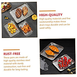 RORPOIR 2pcs Stainless Steel Drainer Bread Loaf Pan Toaster Oven Tray Roasting Pans for Ovens Baking Pan with Cooling Rack Cookie Sheets Wire Baking Mat Drain Dishes Baking Sheet Bakeware