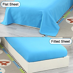 Wowelife Toddler Bedding Sets for Boys, 4 Piece Blue Car Toddler Bed Set with Comforter, Flat Sheet, Fitted Sheet and Pillowcase