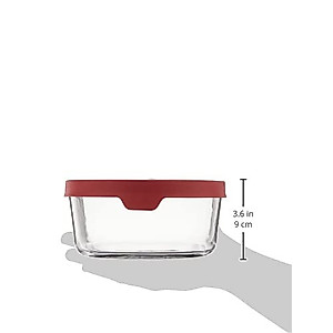 Anchor Hocking TrueSeal Glass Food Storage Container with Airtight Lid, Cherry, 7 Cup,Red