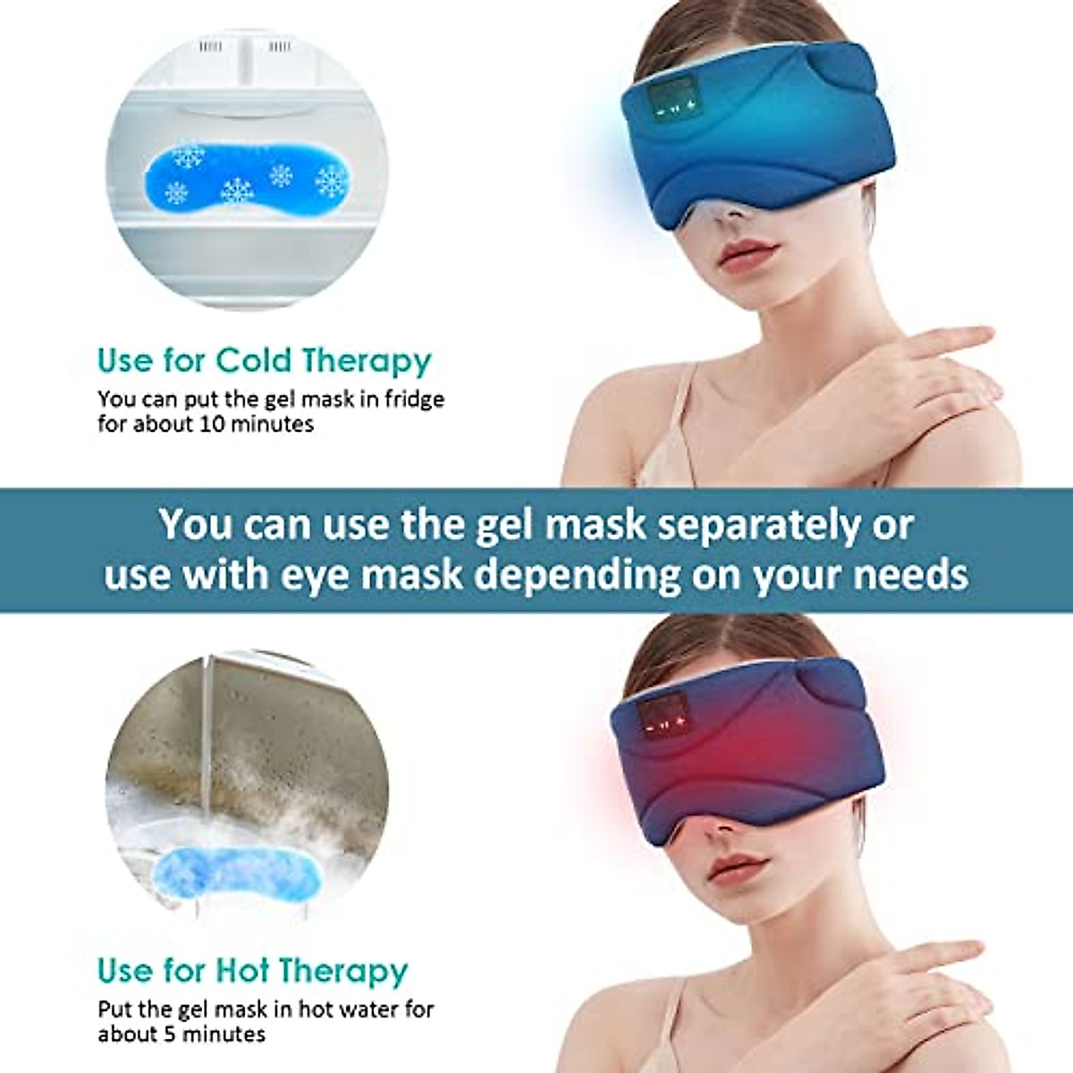 Bluetooth Sleep Mask with 24 White Noise, Ultra-Thin Speaker Cold Pack Blockout Bluetooth Eye Mask Sleep Headphones for Side Sleepers, Airplane, Travel, Cool Gadgets for Women Man (Blue)