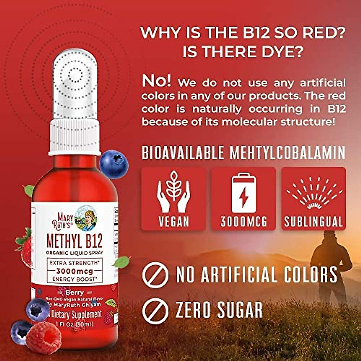 Vitamin B 12 Spray & Liquid Multivitamin Raspberry Bundle by MaryRuth’s | Nerve Function & Energy Boost | Vitamin A, B, C, D3, E & Amino Acids | Vitamins for Immune Support, Digestion, Focus & Energy.