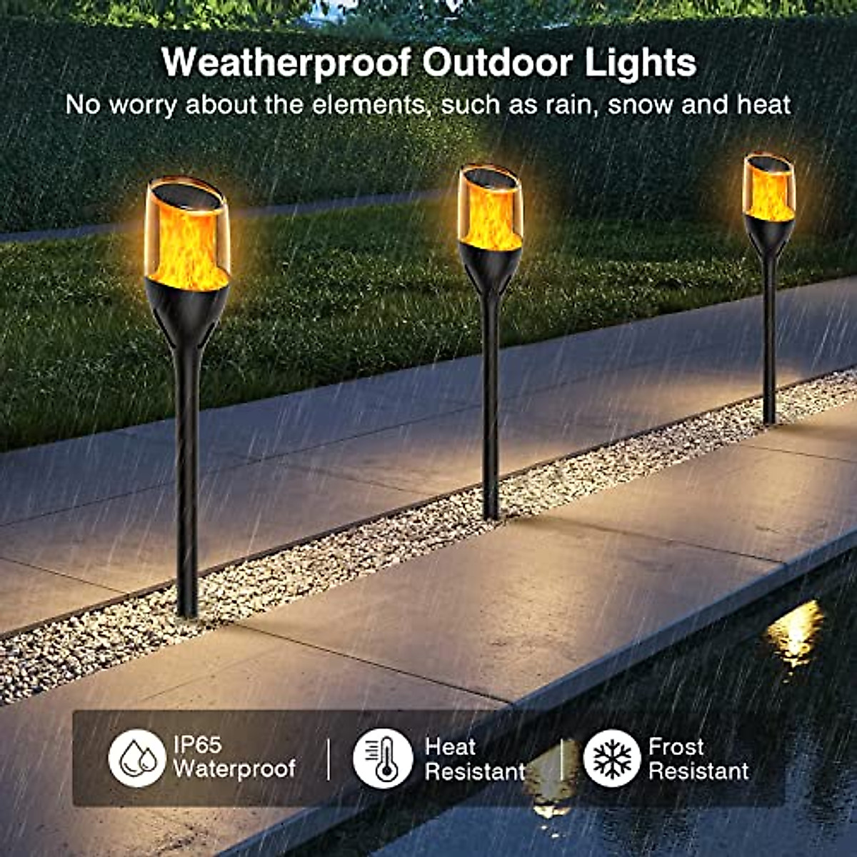 WdtPro Solar Outdoor Taller Torch Lights with Flickering Flame, Waterproof Garden Pathway Lights, Flame Torches for Outside Patio Path Yard Decorations