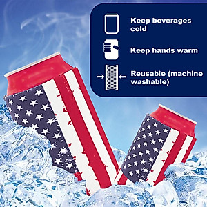 Can Cooler Sleeve 12pcs USA Flag Can Coolers Bulk Neoprene for Can and Bottle 120z